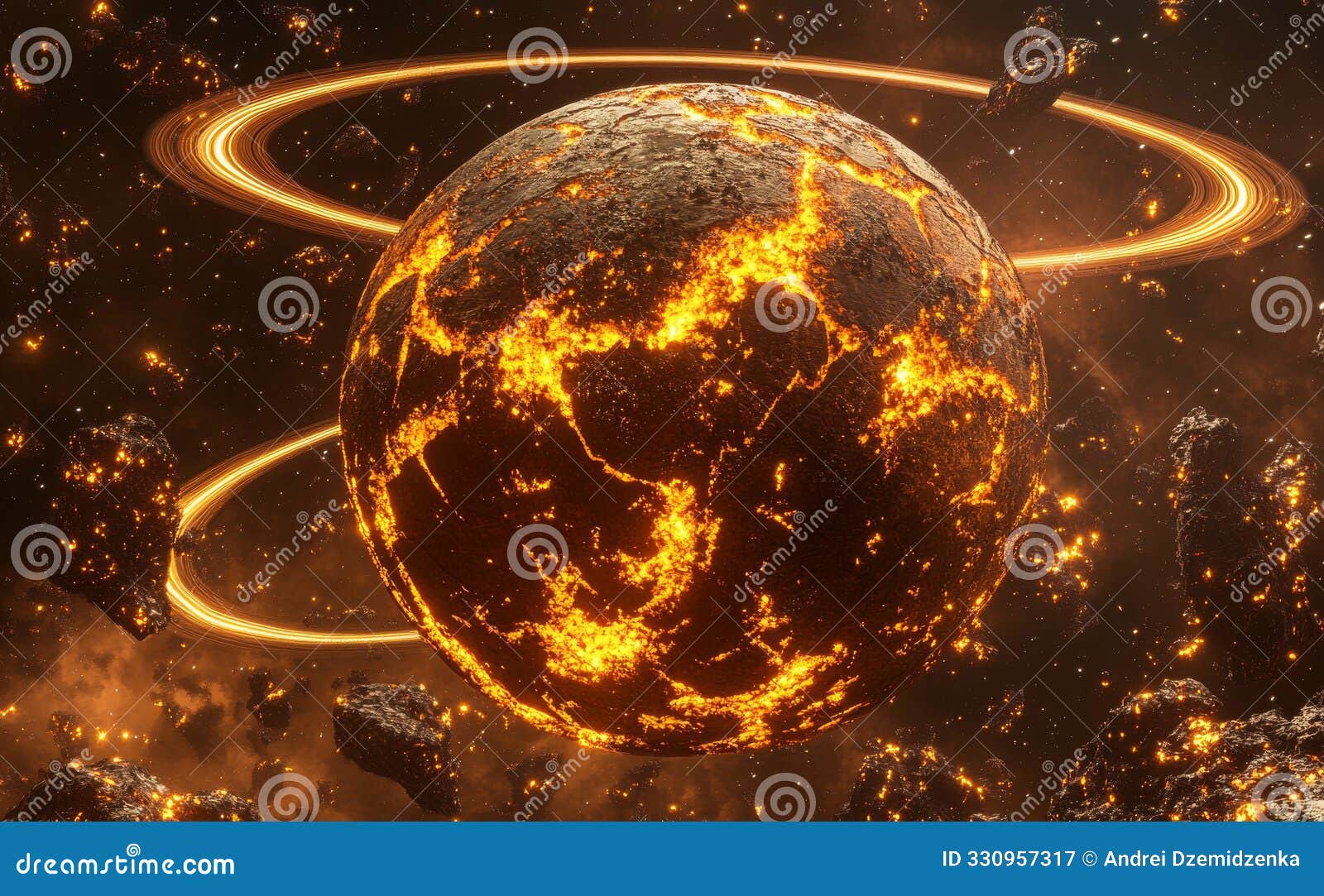 Background with Planet Exploding and Illustration of Armageddon Stock ...