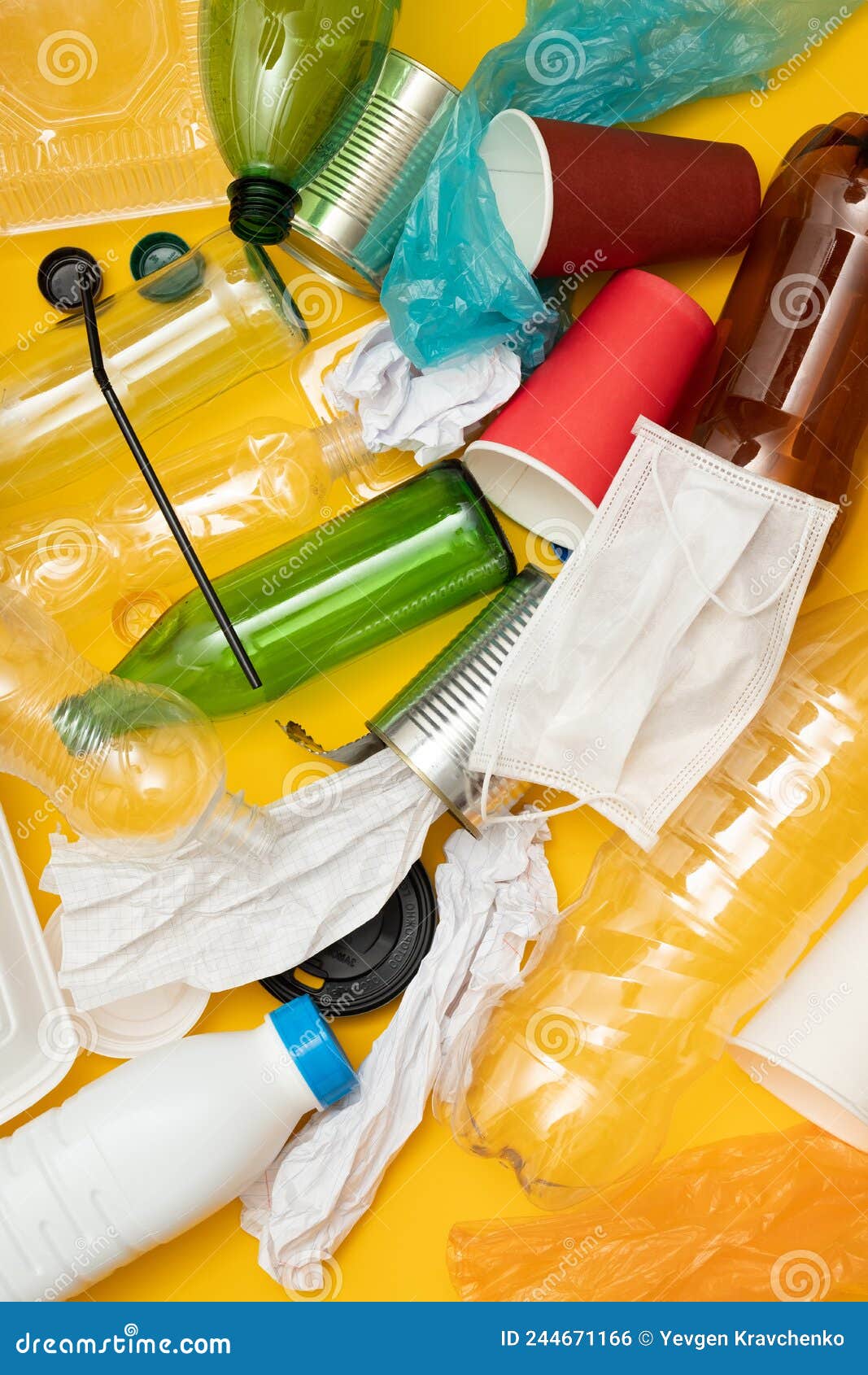 Heap of Plastic Disposable Packaging and Disposable Tableware. Concept ...