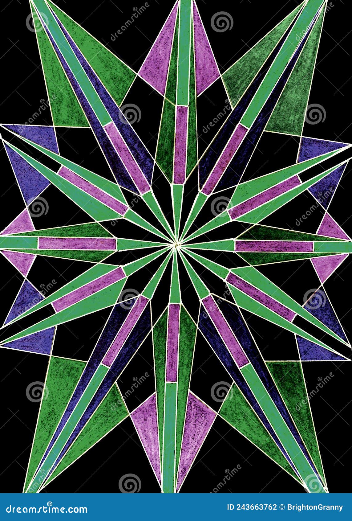Radiating Pointed Pattern on Watercolor Abstract. Stock Illustration ...