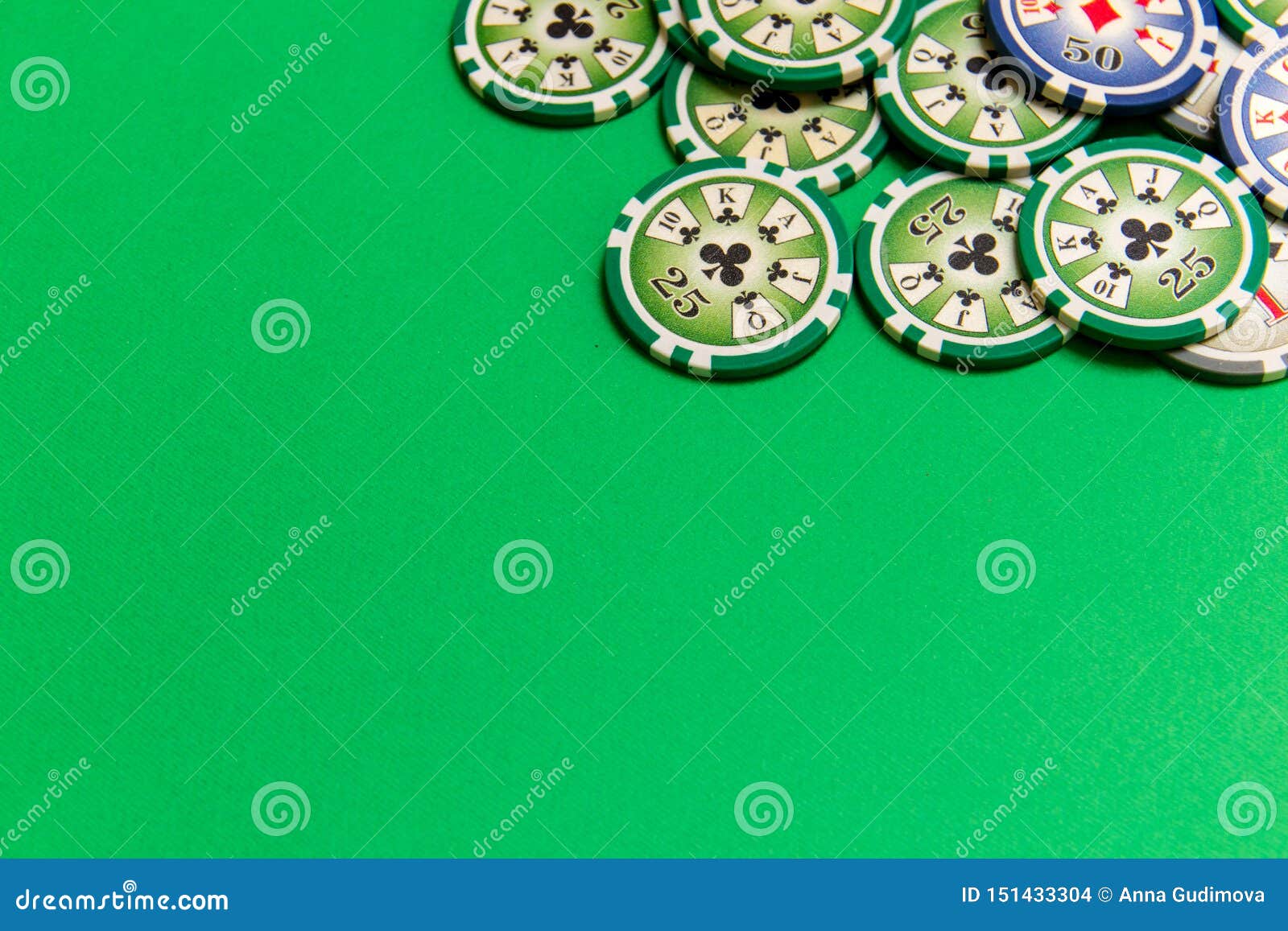 Background with Poker Chips Stack on Green Table Stock Photo - Image of ...