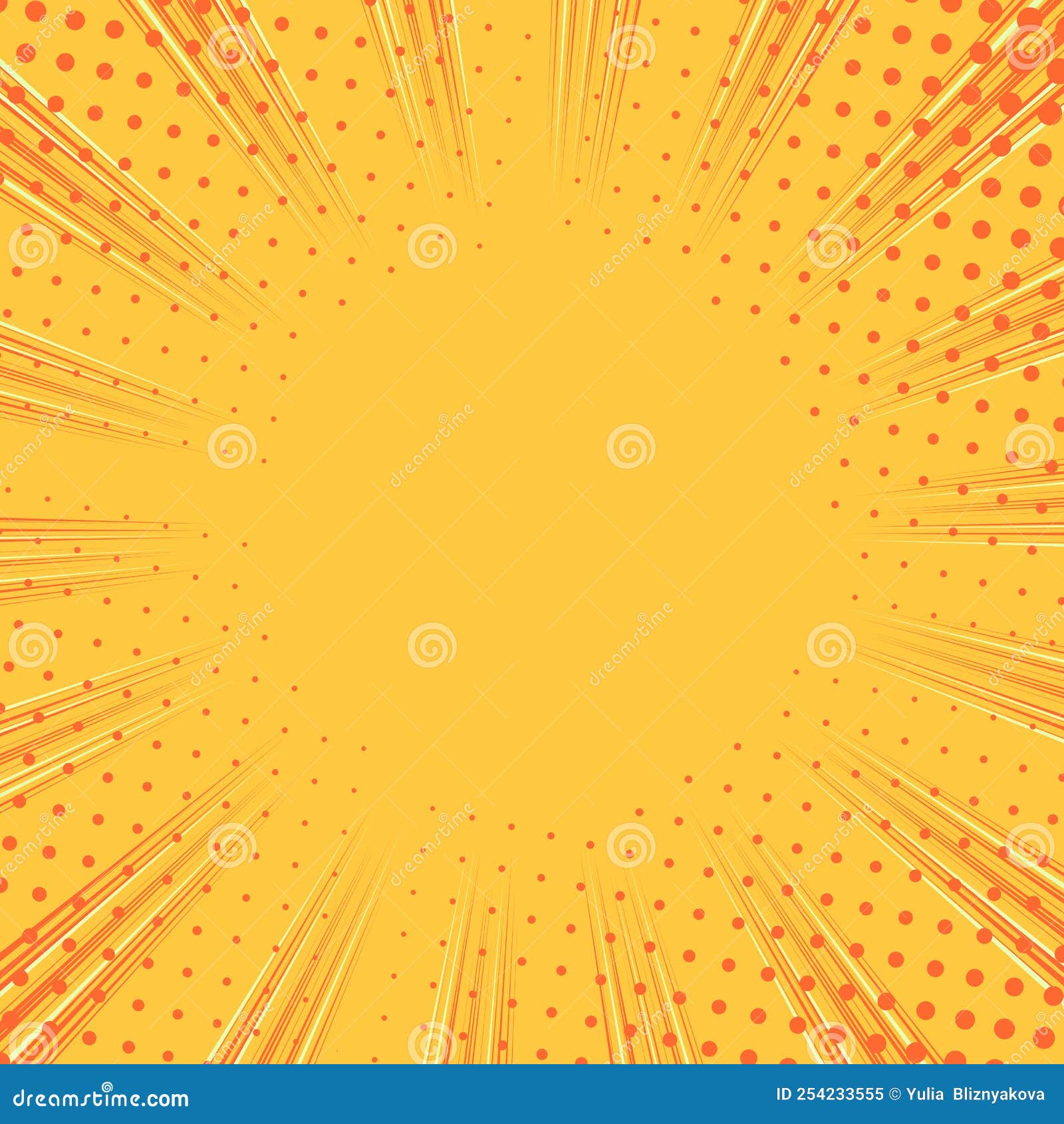 Background Pop Art Yellow. Bright Retro Pattern with Red Dots and Rays ...