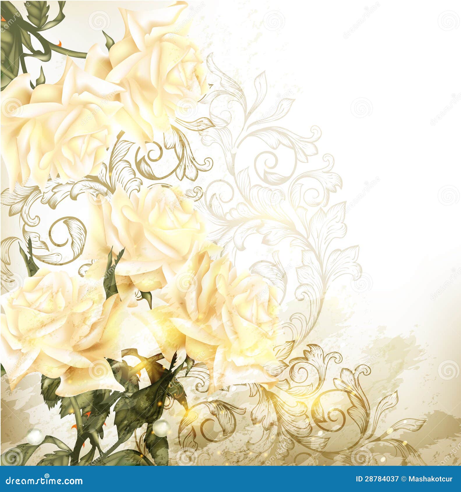 Background with Pretty Beige Roses in Vintage Style Stock Vector ...