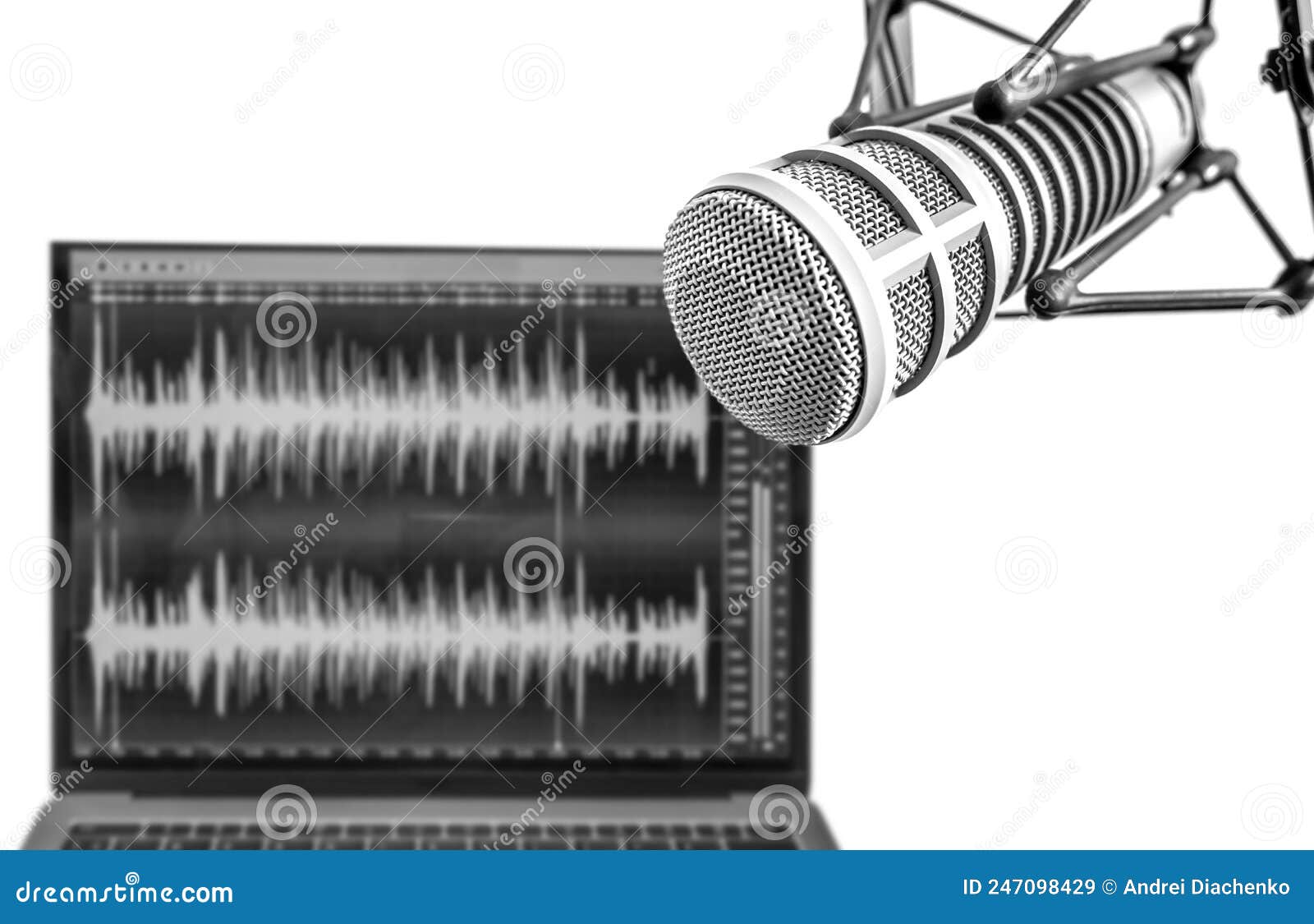 Background with a Professional Microphone and Wave Form on Screen Stock ...
