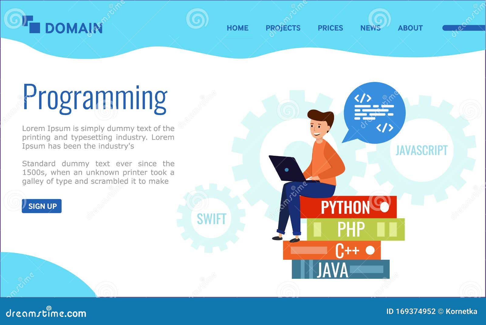 Background For The Programming Landing Page. Programmer Sits On A Stack Vector Illustration ...