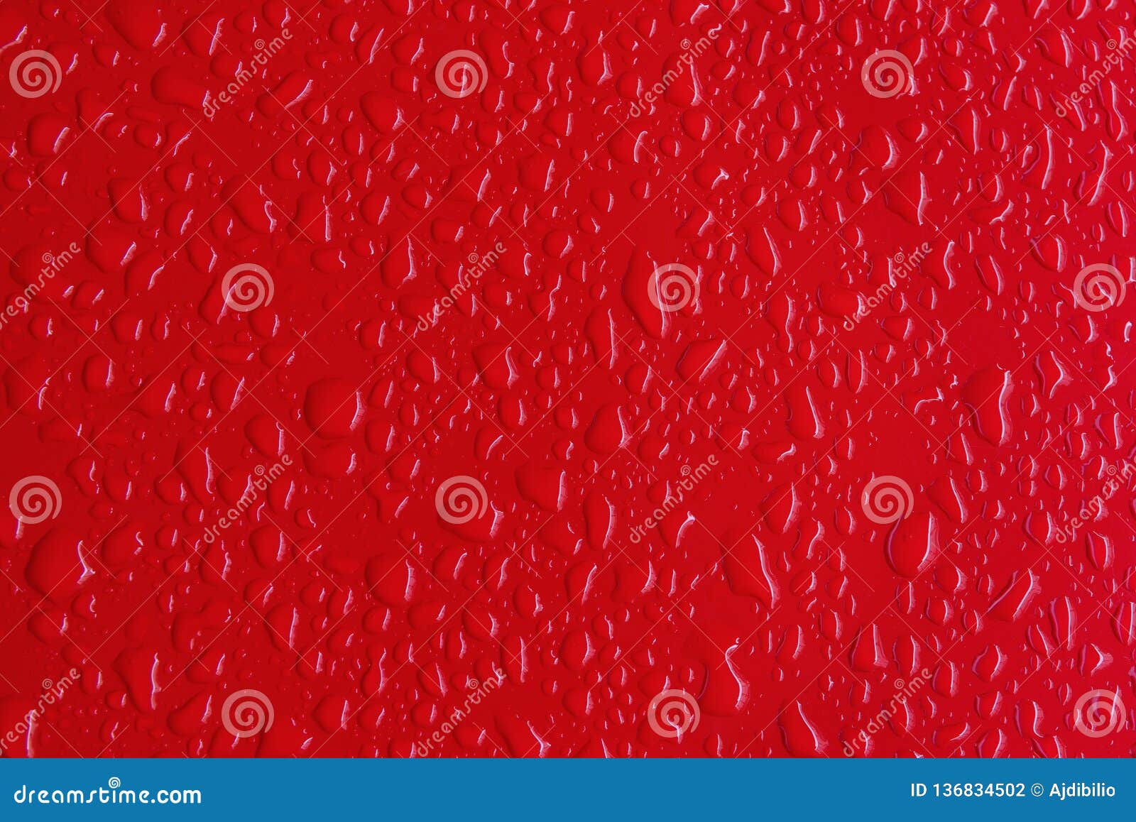 Water Rain Drops on Red Metal. Stock Photo - Image of shapes, sizes ...