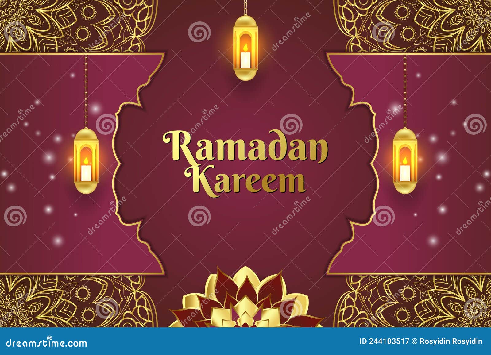 Background Ramadan Style Islamic Red and Gold with Element Stock Vector ...