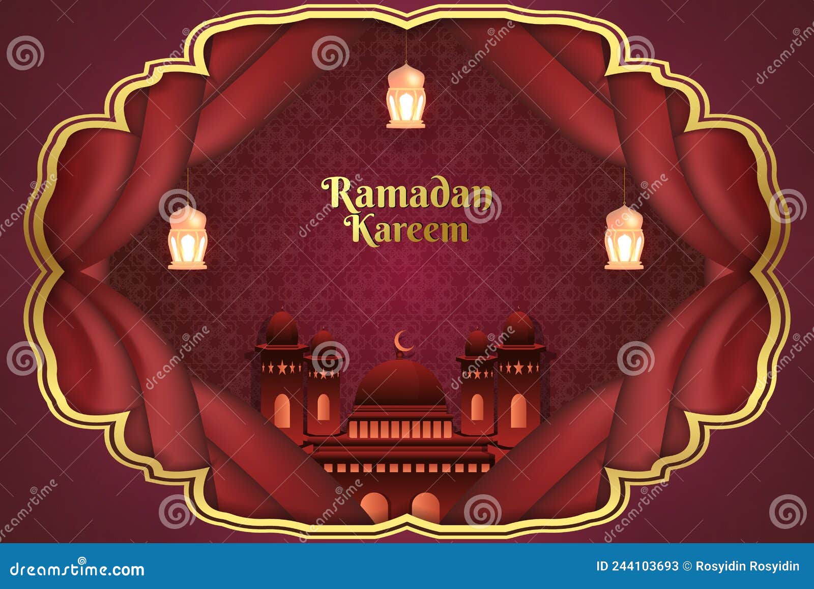 Background Ramadan Style Islamic Red Mosque Stock Vector - Illustration ...