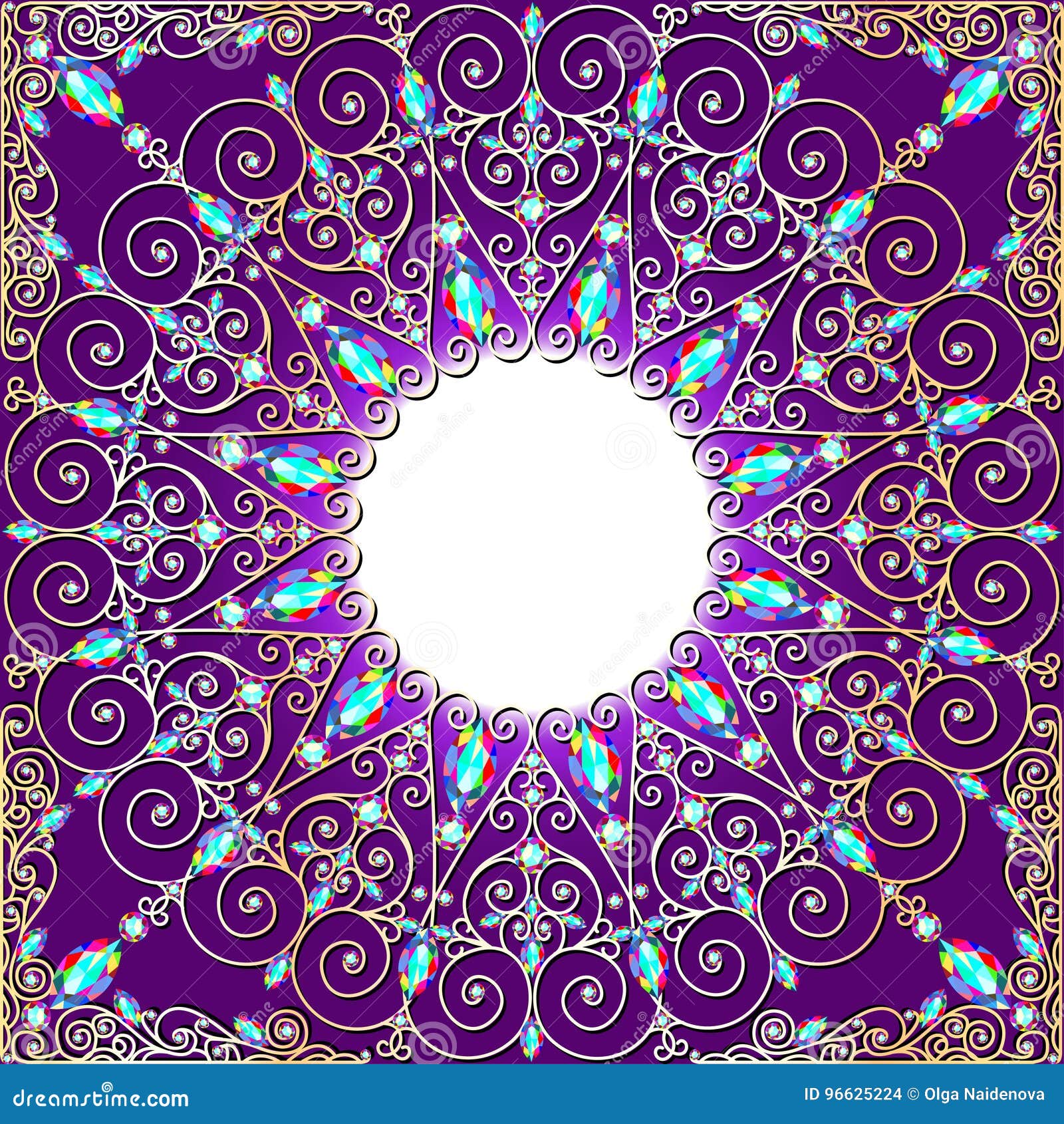 Background Rame with Gold Ornaments and Precious St Stock Vector ...