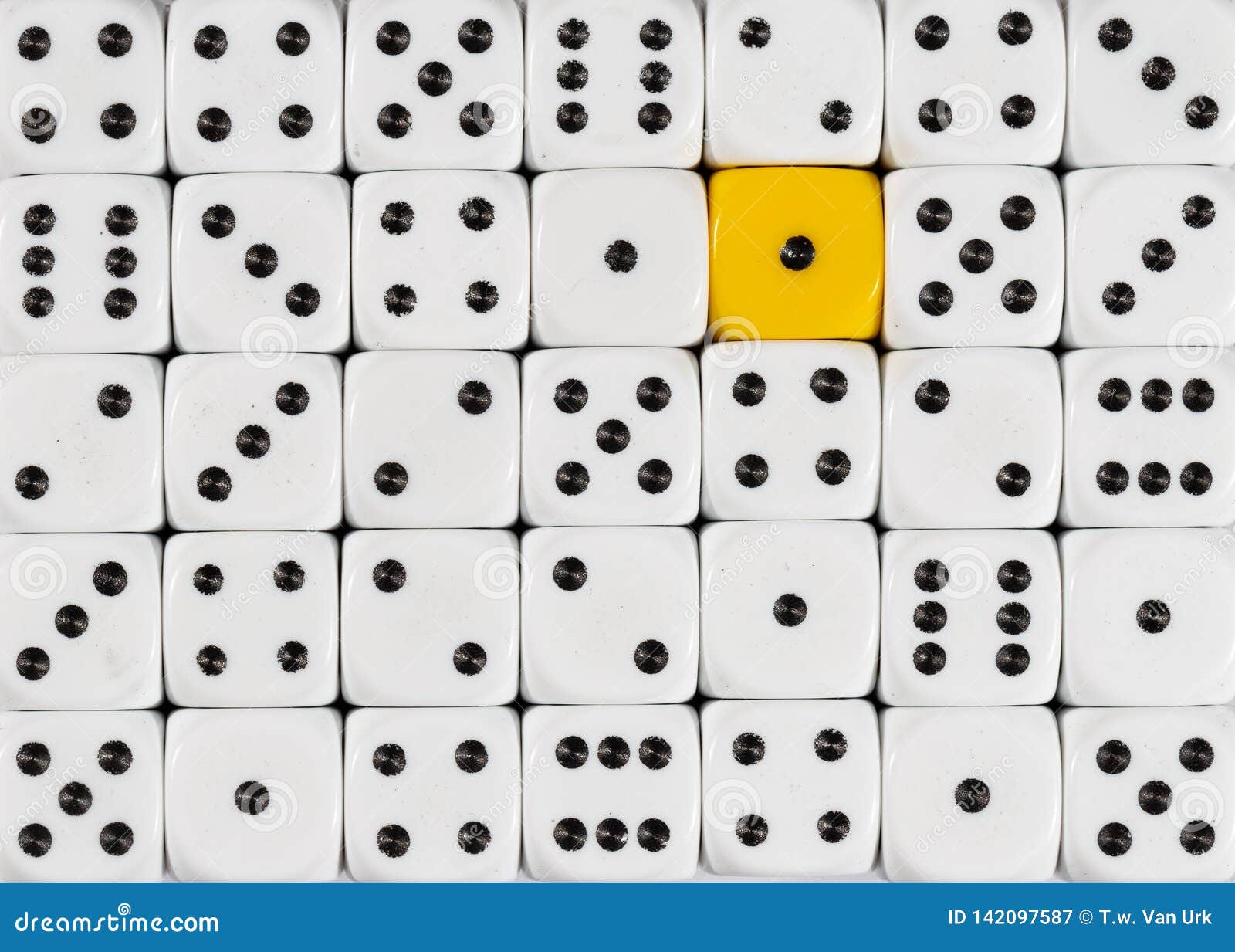 Background of Random Ordered White Dices with One Yellow Cube Stock ...