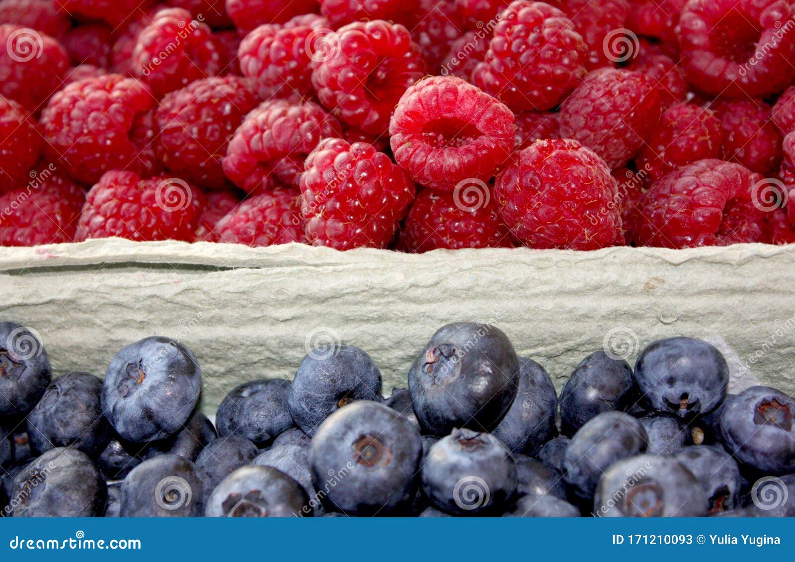 Background of Raspberry and Blueberry in Packing Containers, Cardboard ...