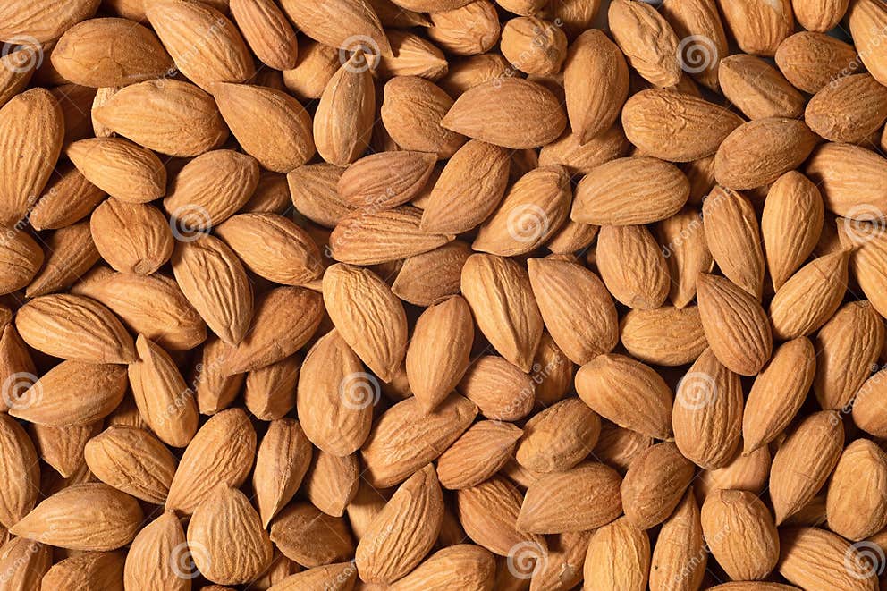 Background of Raw Almonds for Background or Textures. Unshelled Almonds ...