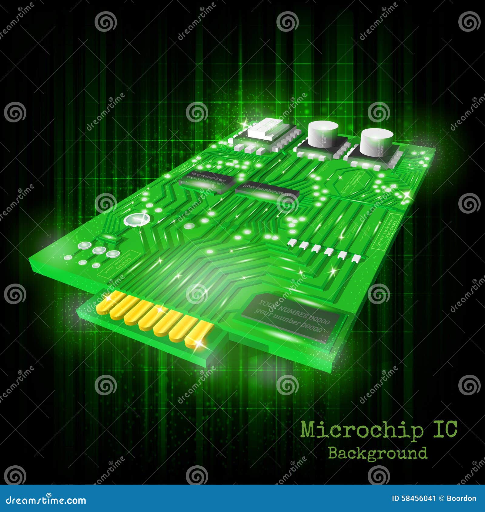 Background with Realistic 3d Microchip on Black Green Shining Stock ...