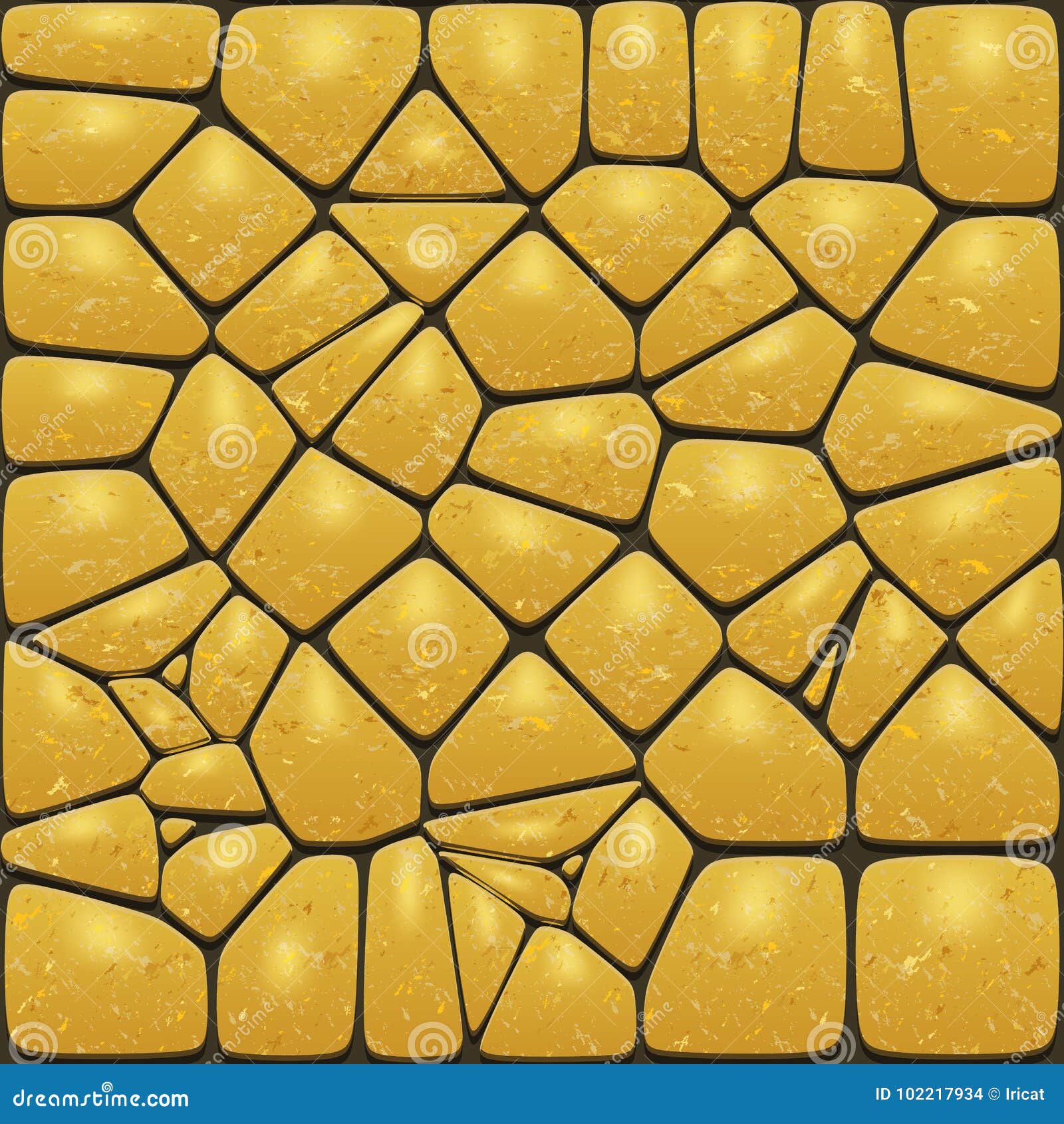 Background Of The Realistic Gold Stones. Cobblestone Wall Or Pavement ...