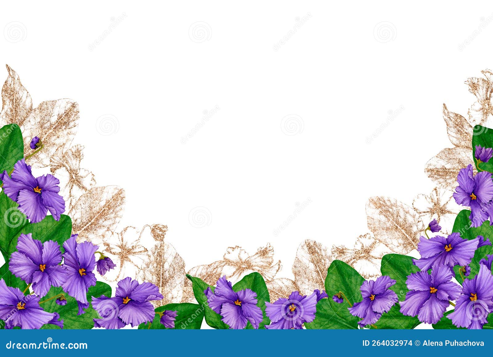 Background. Rectangular Floral Frame of African Violets. Hand Drawn ...