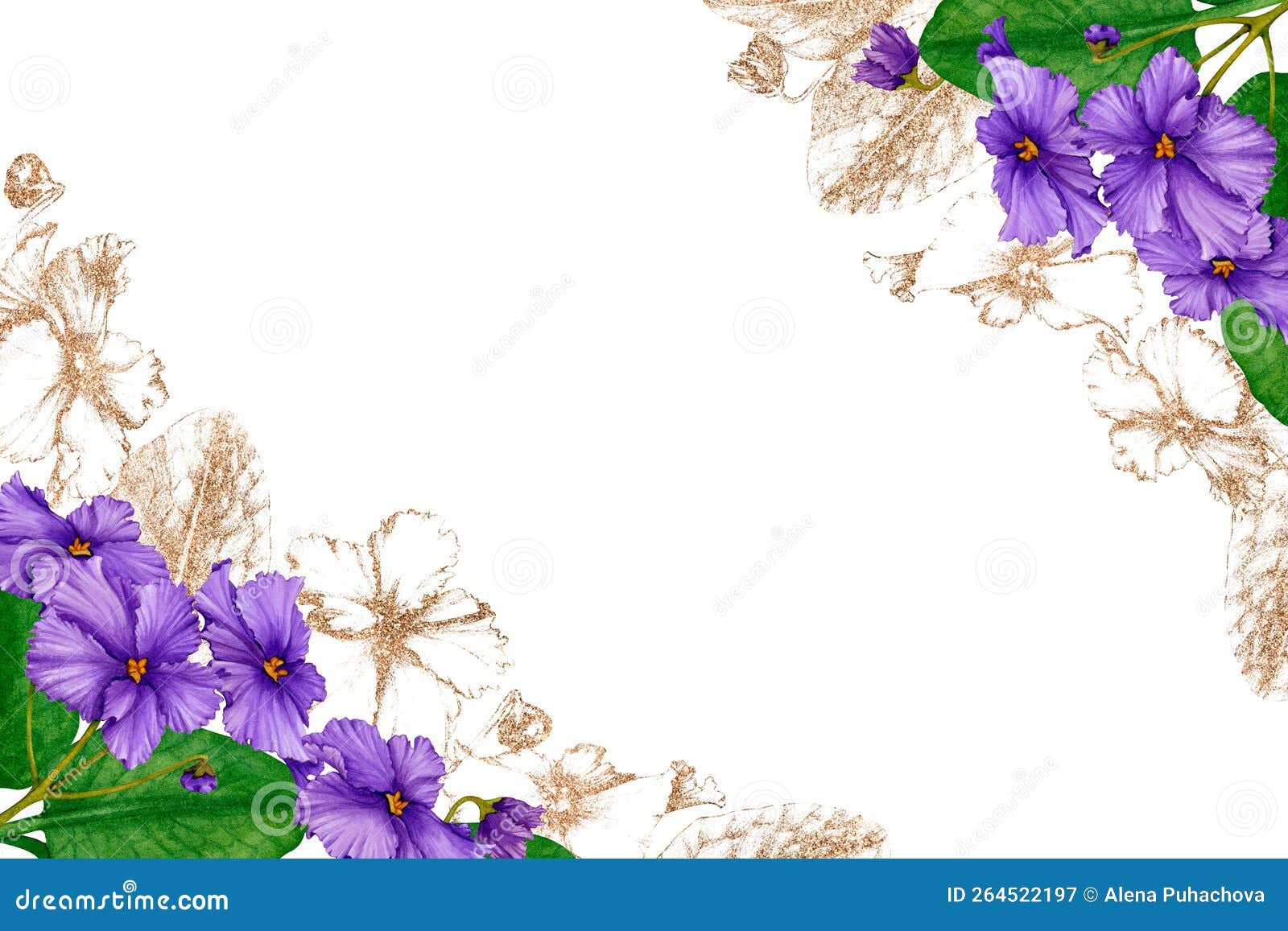 Background. Rectangular Floral Frame of African Violets. Hand Drawn ...