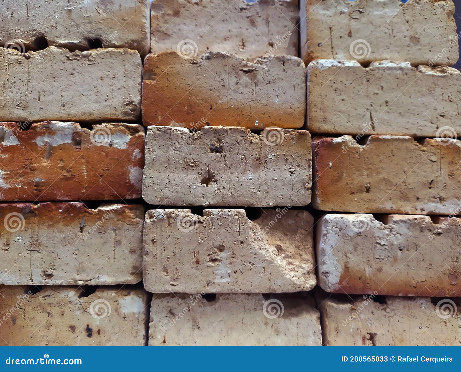 Background of Red Bricks Stacked without Cement and in a Rustic Way ...
