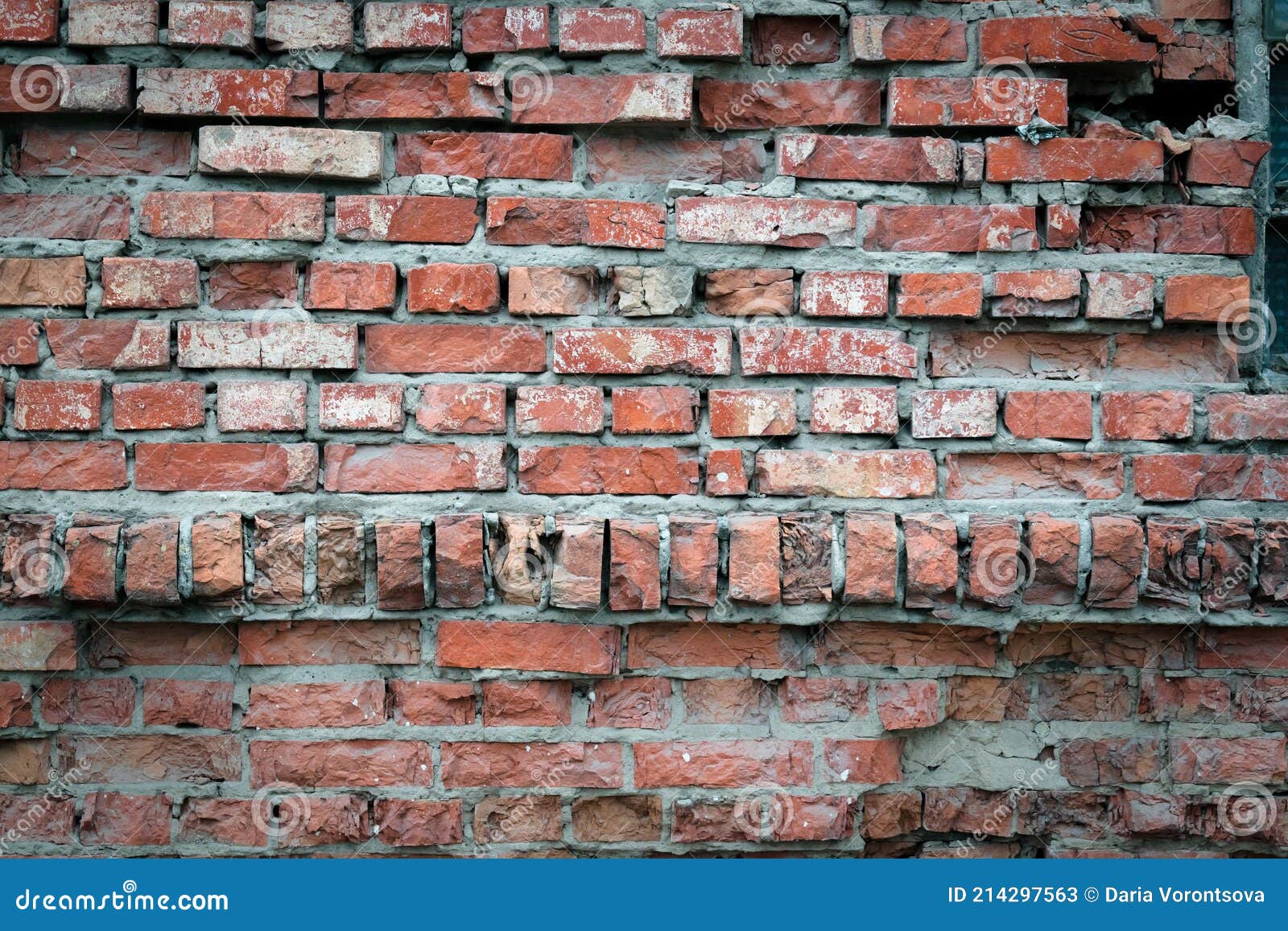 Background of Red Cracked Weathered Old Wrecked Uneven Rough Brick Wall ...