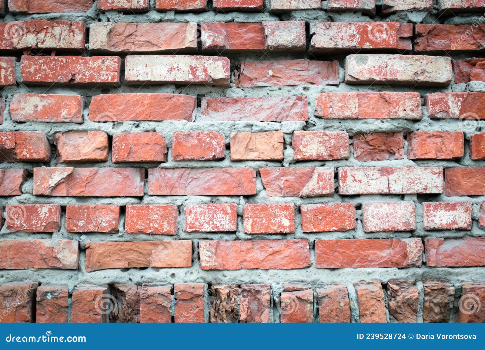 Background Of Red Cracked Weathered Old Wrecked Uneven Rough Brick Wall ...