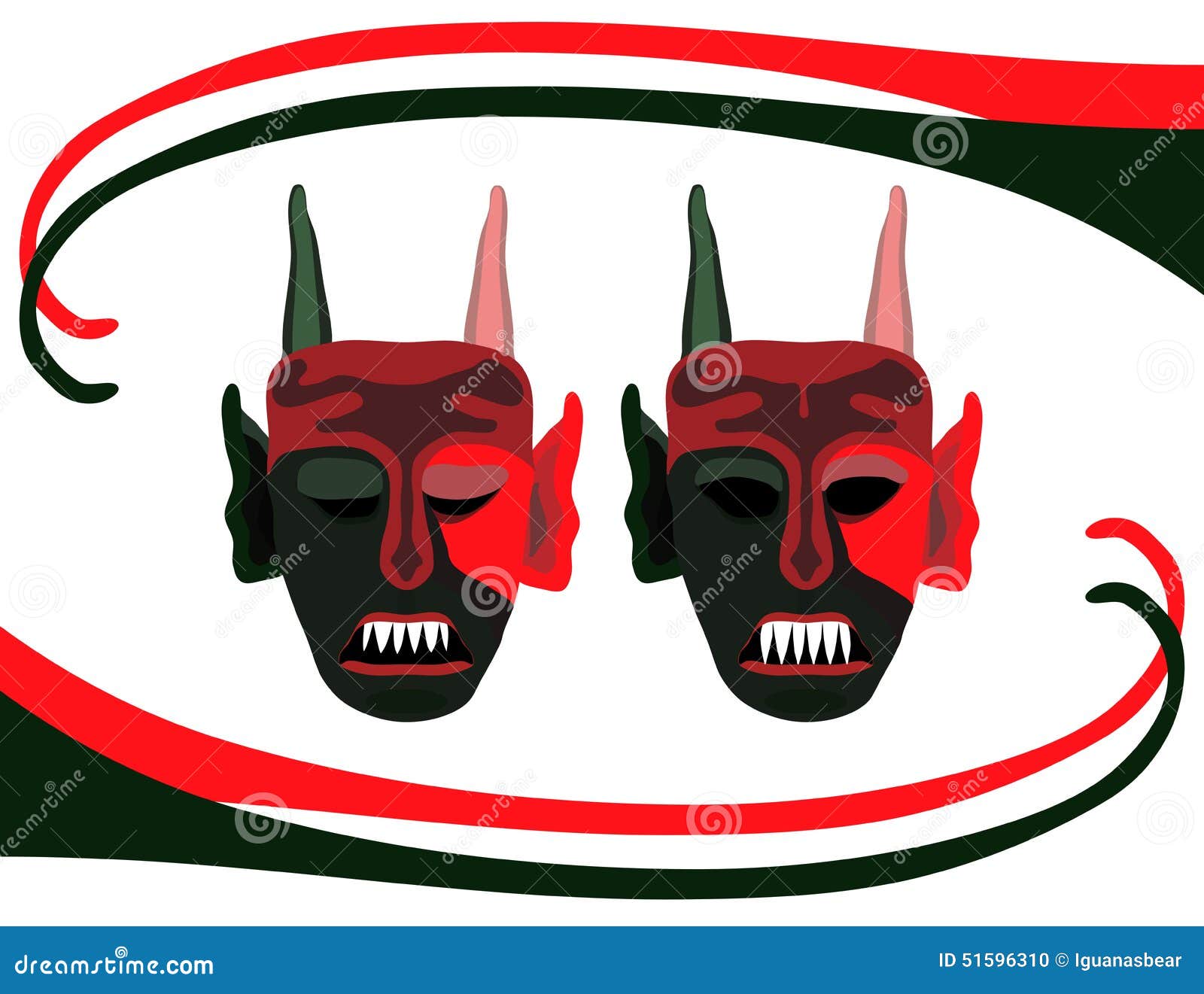 Background with Red Green Devils Masks Stock Vector - Illustration of ...