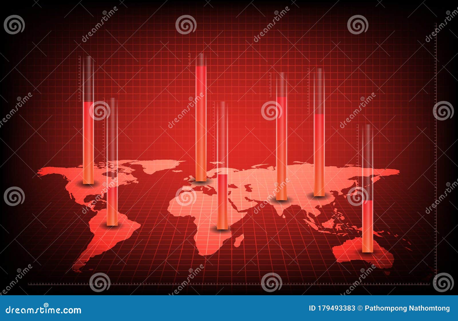 Background of Red Indicator Measuring Scales Bar and World Maps Stock ...