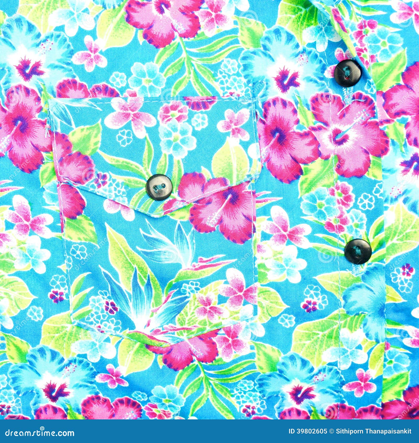 Background of Right Pocket on Blue Shirt Flower Pattern Stock Image ...