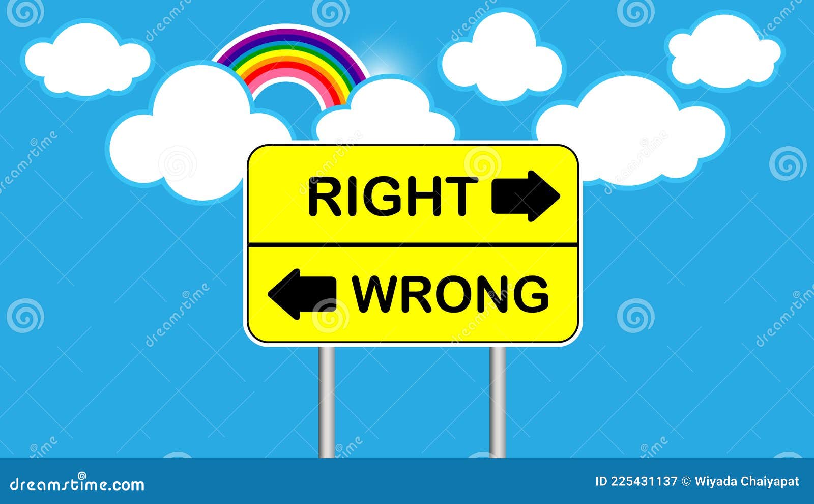 Background with Right and Wrong Arrow Sign with Clouds and Rainbow ...