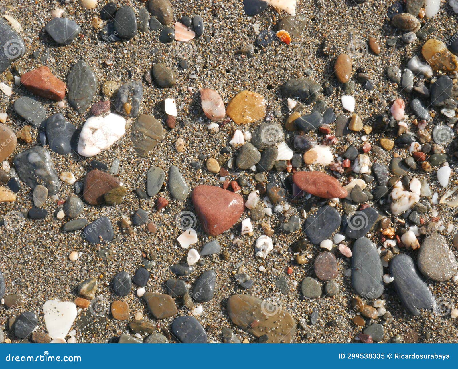 Background of River Stone and Sand on the Beach Seashore Stock Image ...