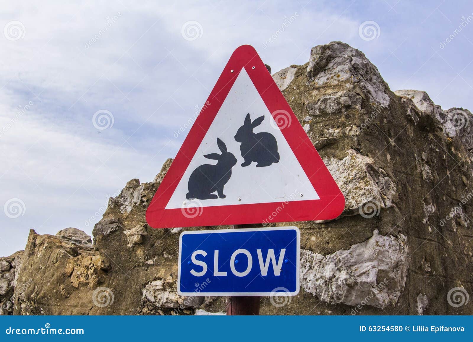 Background Road Sign Slow with the Image of Animals - Rabbits in ...
