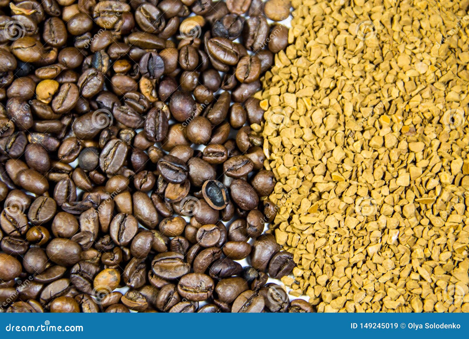 Background of Roasted Coffee Beans and Instant Coffee Granules Stock ...