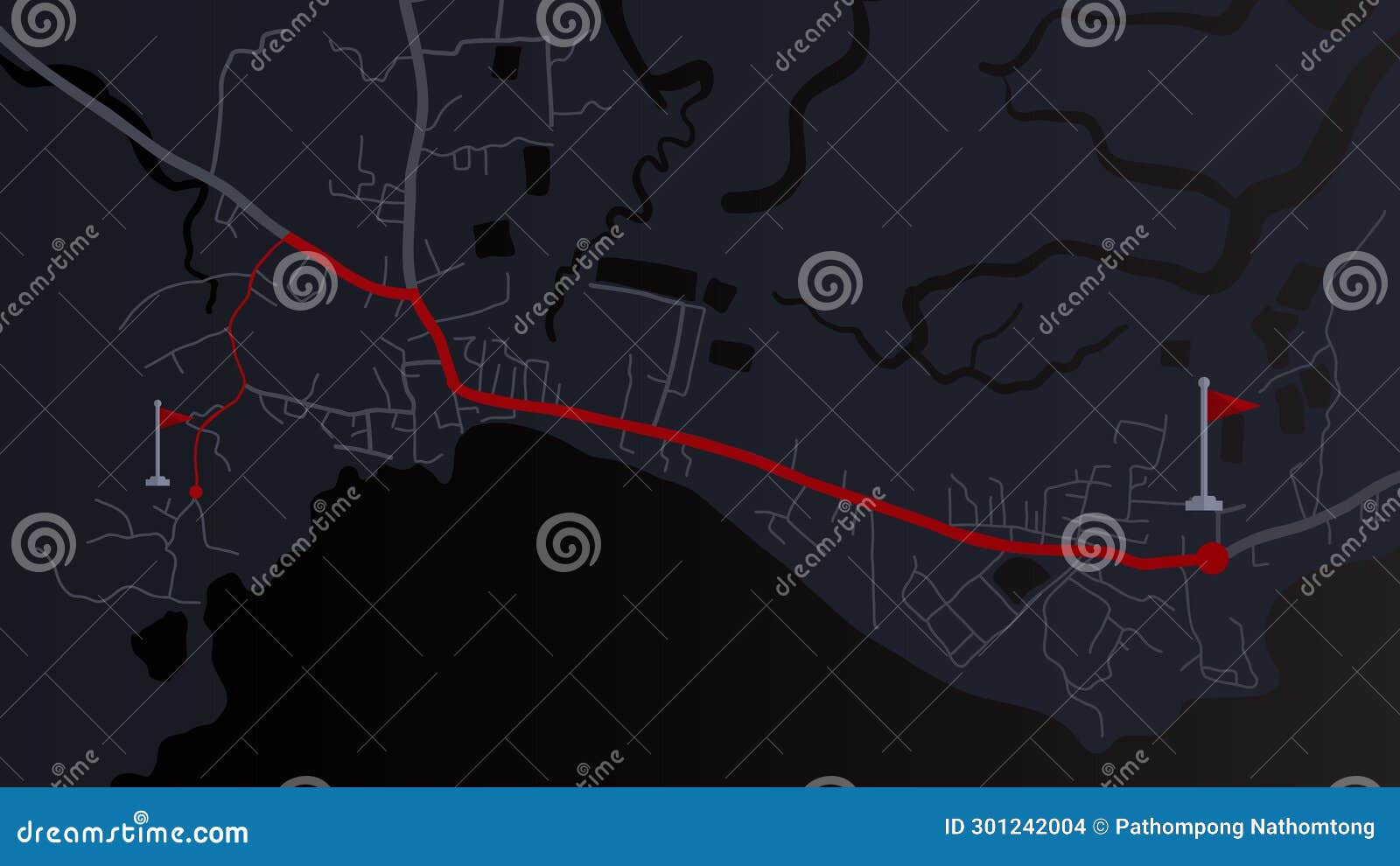 Background of Route Navigation Location Map with Address Red Flag Stock ...