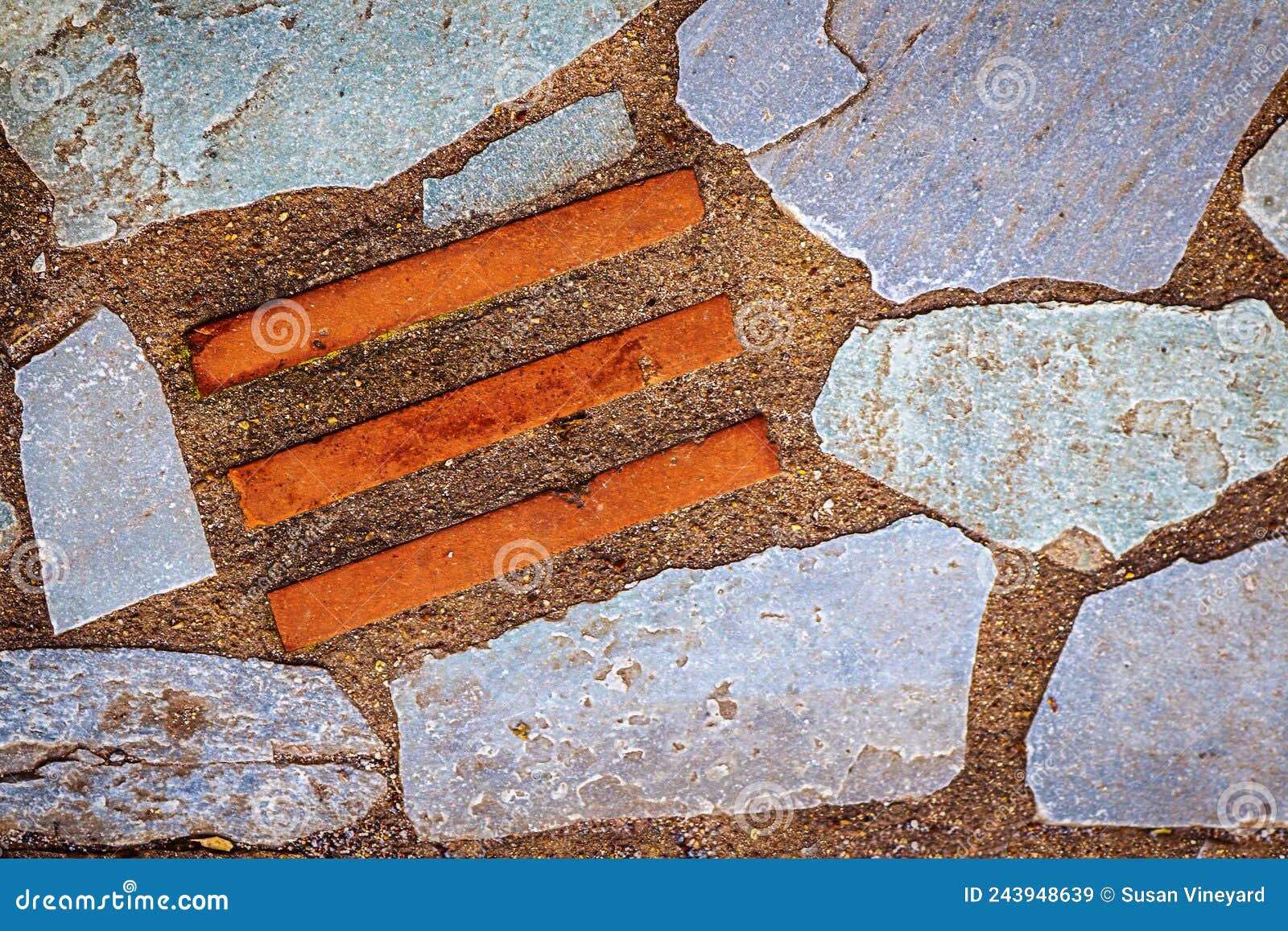 Background of Rustic Foot Path with Slabs of Stone and Brick Embedded ...