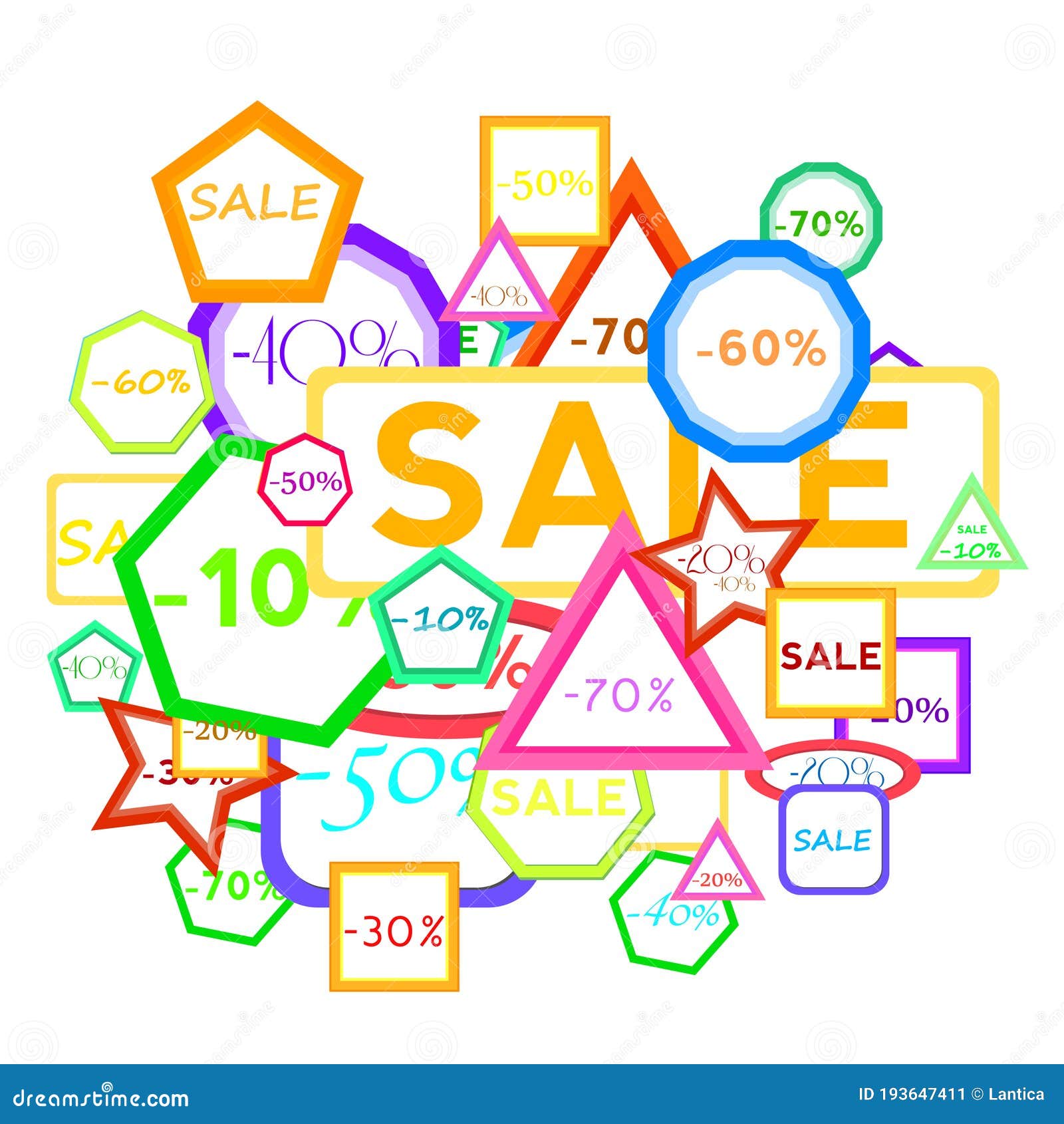 Background with Sale Labels. Different Color and Offers Stock ...