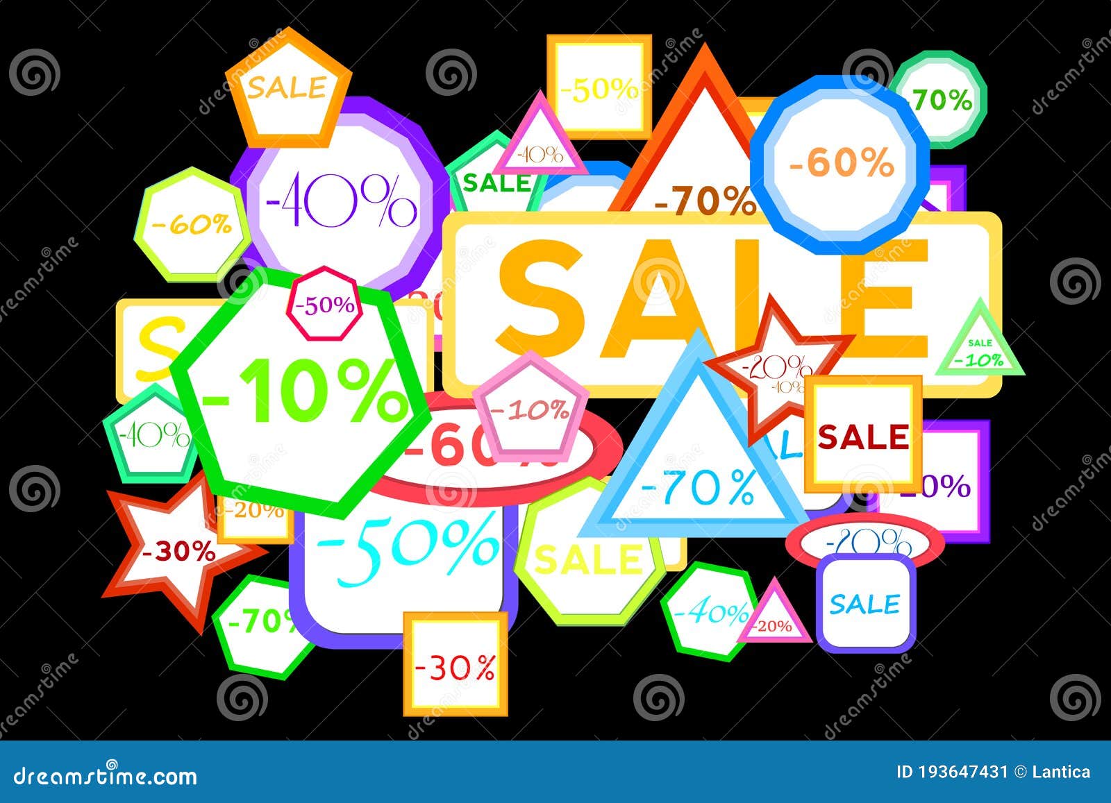 Background with Sale Labels. Different Color and Offers Stock ...