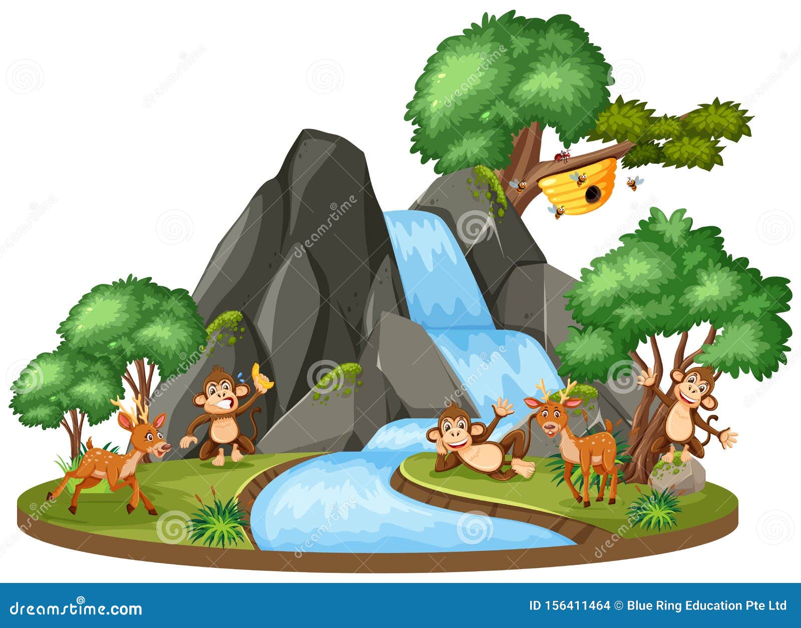 Background Scene of Animals by the Waterfall Stock Vector ...