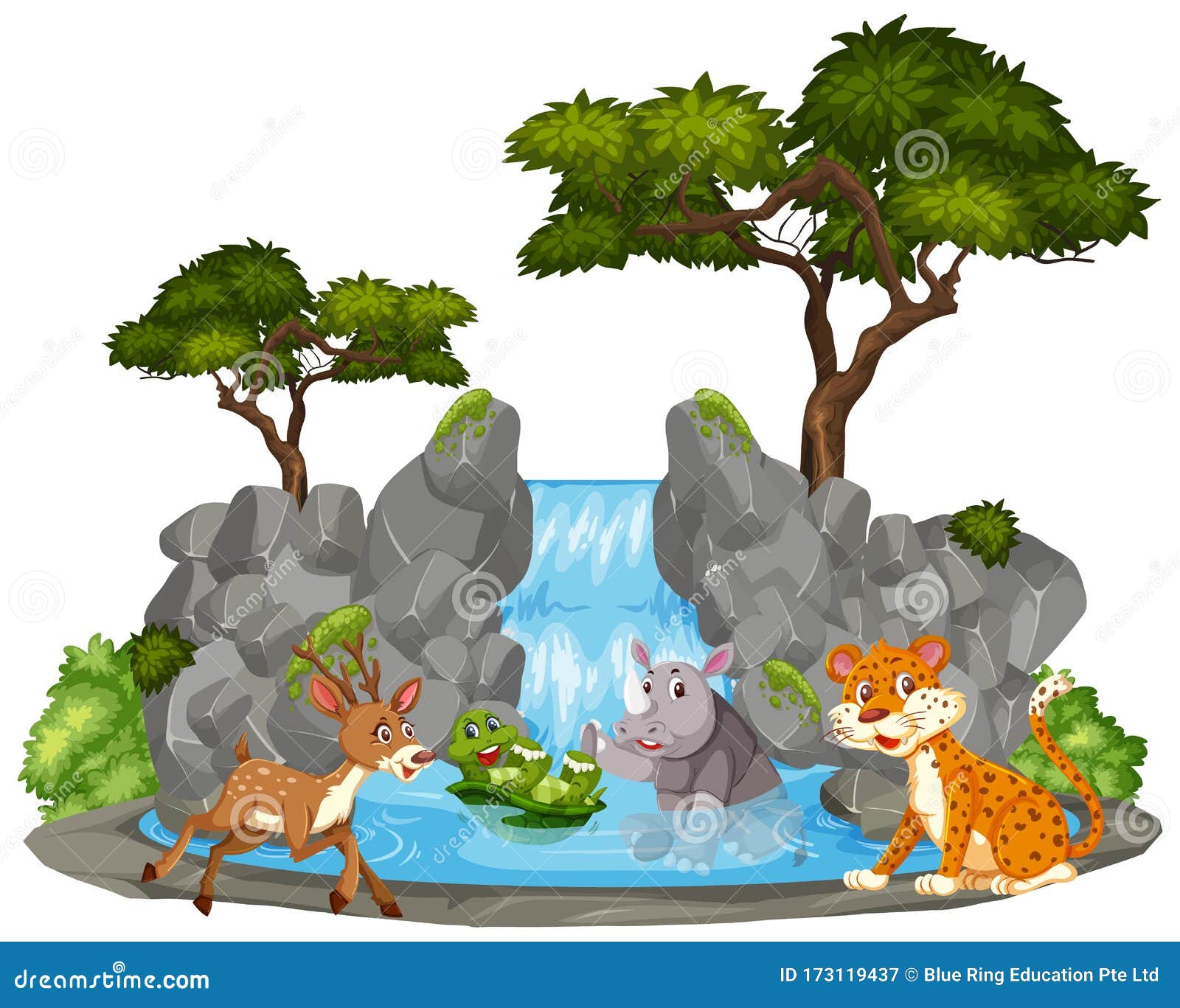 Background Scene of Animals by the Waterfall Stock Vector ...