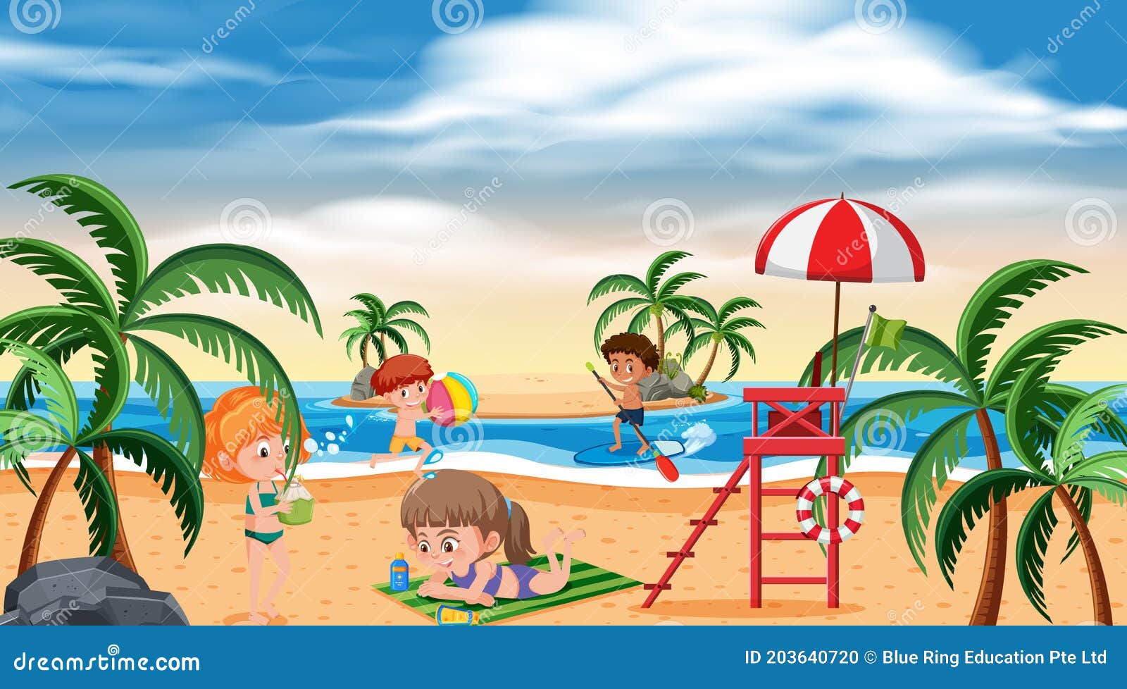 Background Scene with Children Playing on the Beach Stock Vector ...