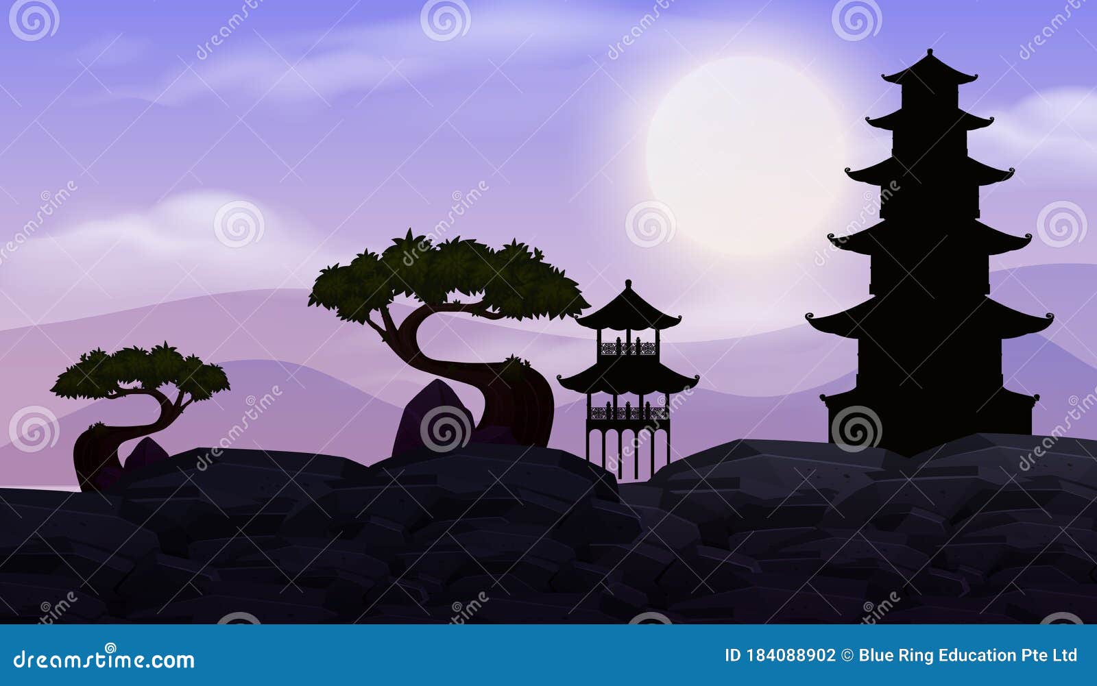 Japanese Temple In The Sunset, Silhouette Karate In The Mountain ...