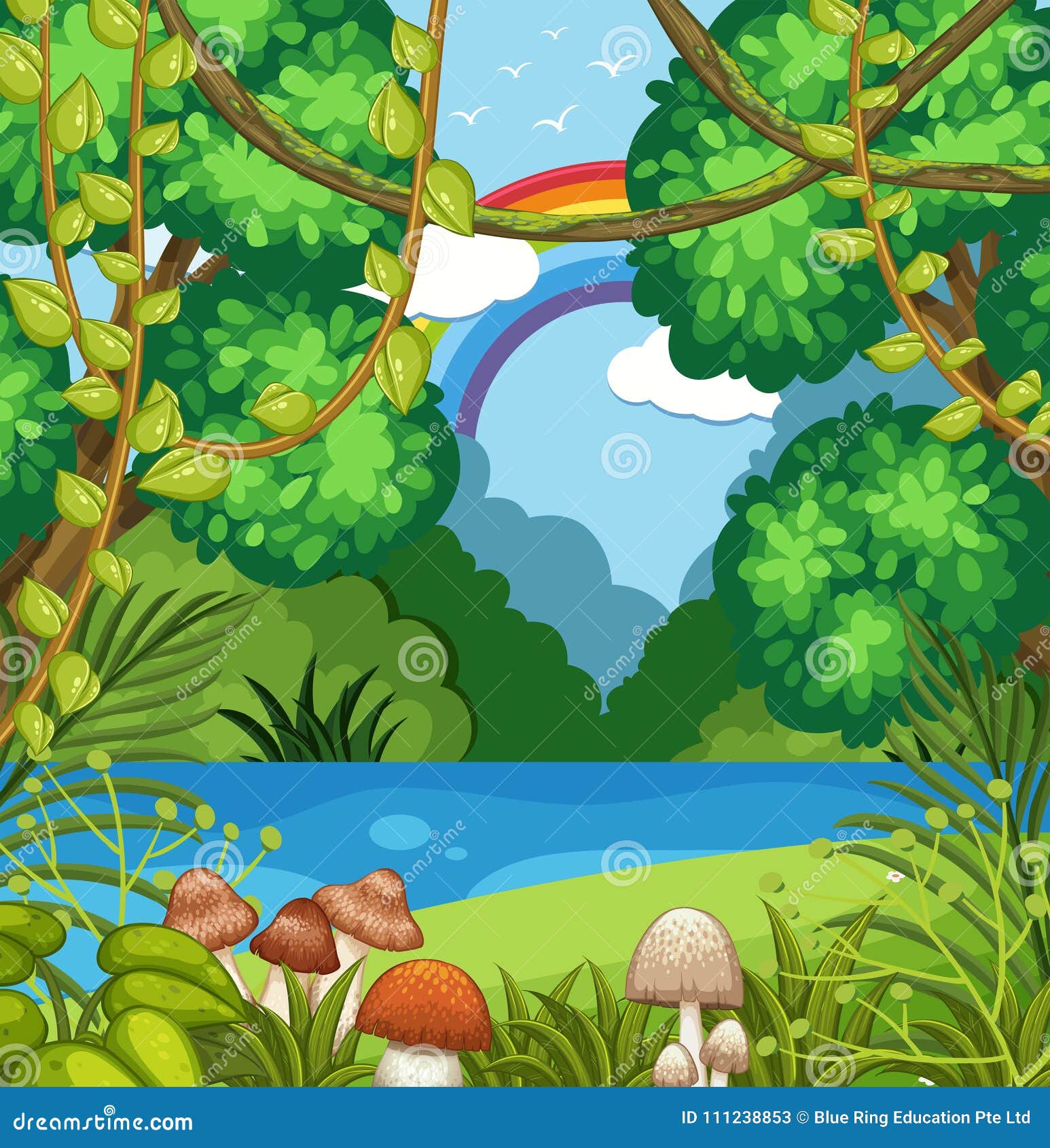 Background Scene with Forest and River Stock Vector - Illustration of ...