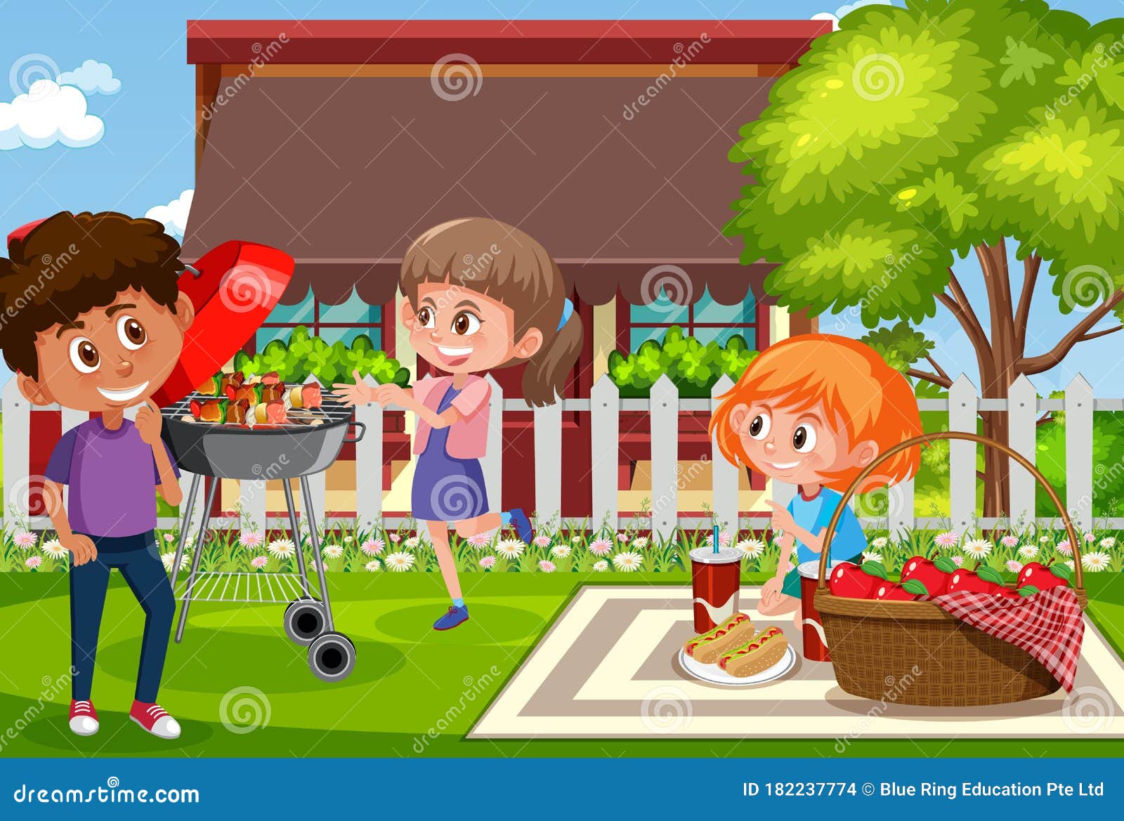 Background Scene with Kids Eating in the Park Stock Vector ...