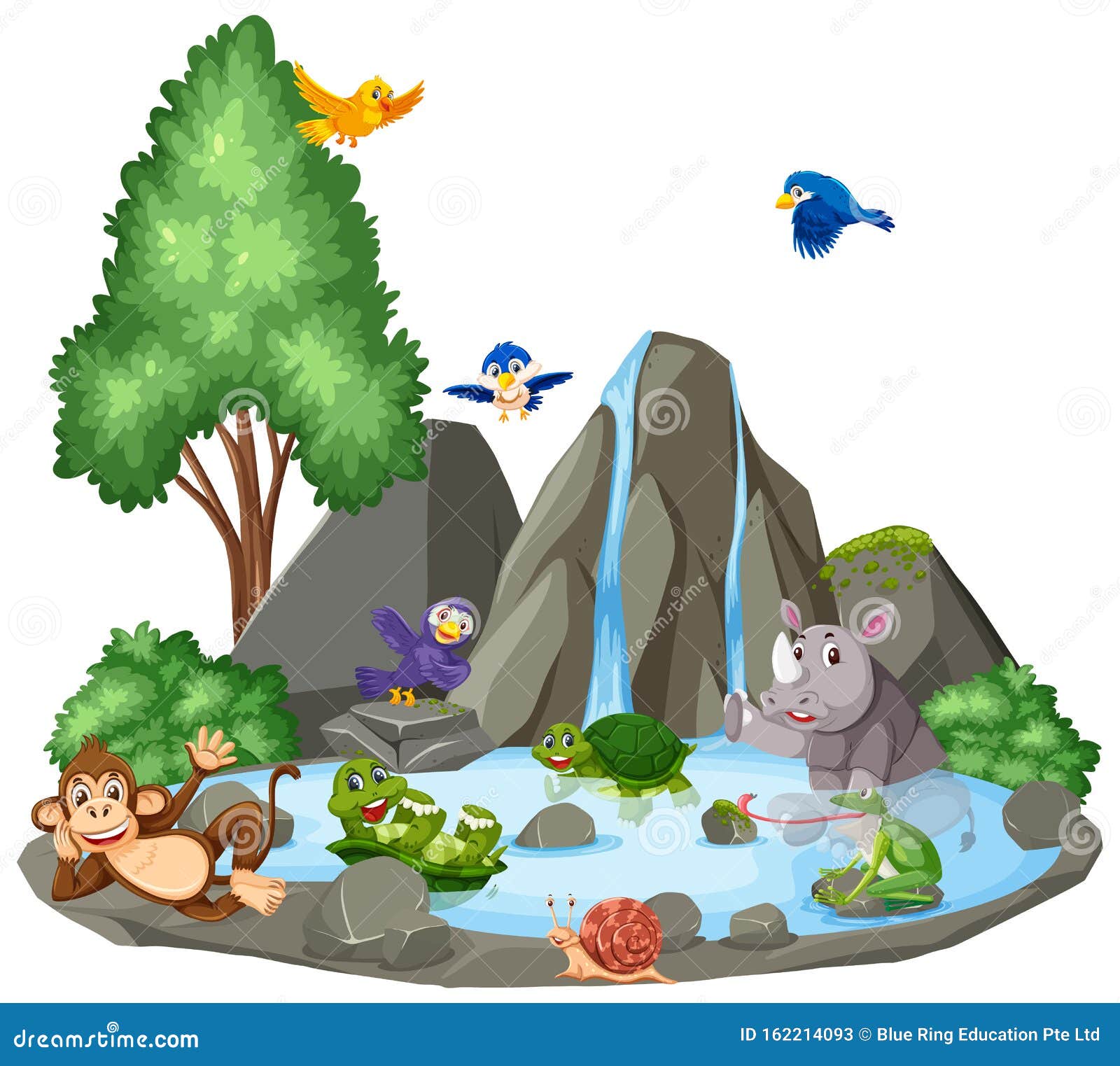 Background Scene of Many Animals and Waterfall Stock Vector ...