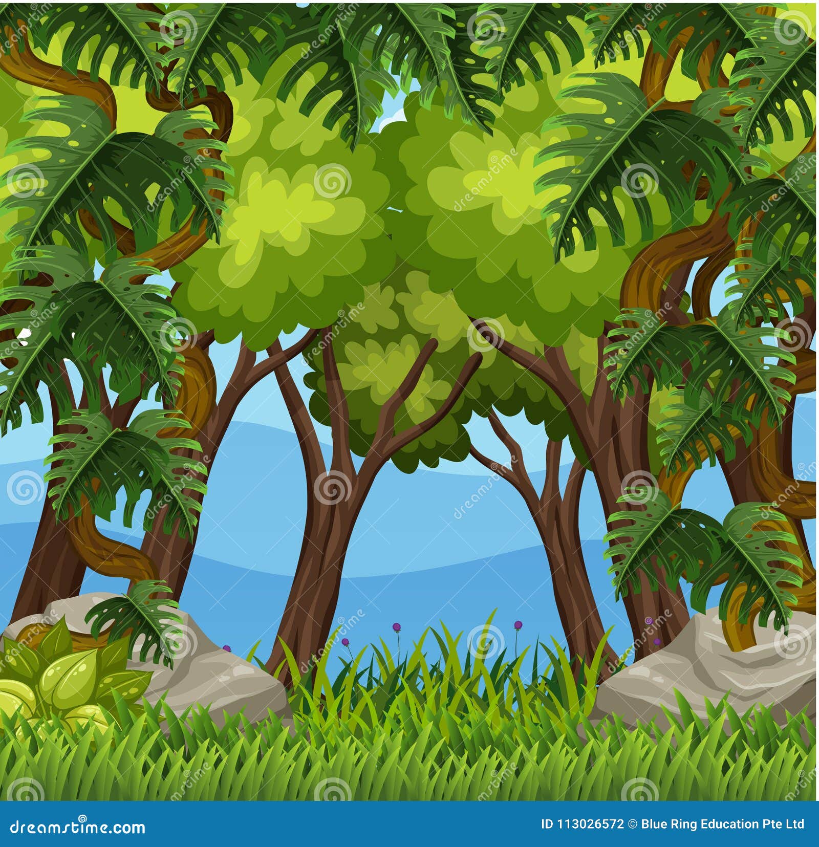 Background Scene with Many Trees in Forest Stock Vector - Illustration ...