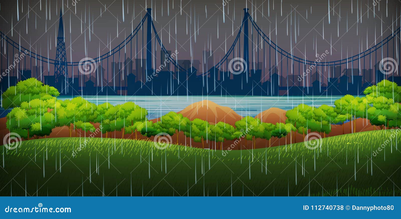Background Scene with Raining in the Park Stock Vector - Illustration ...