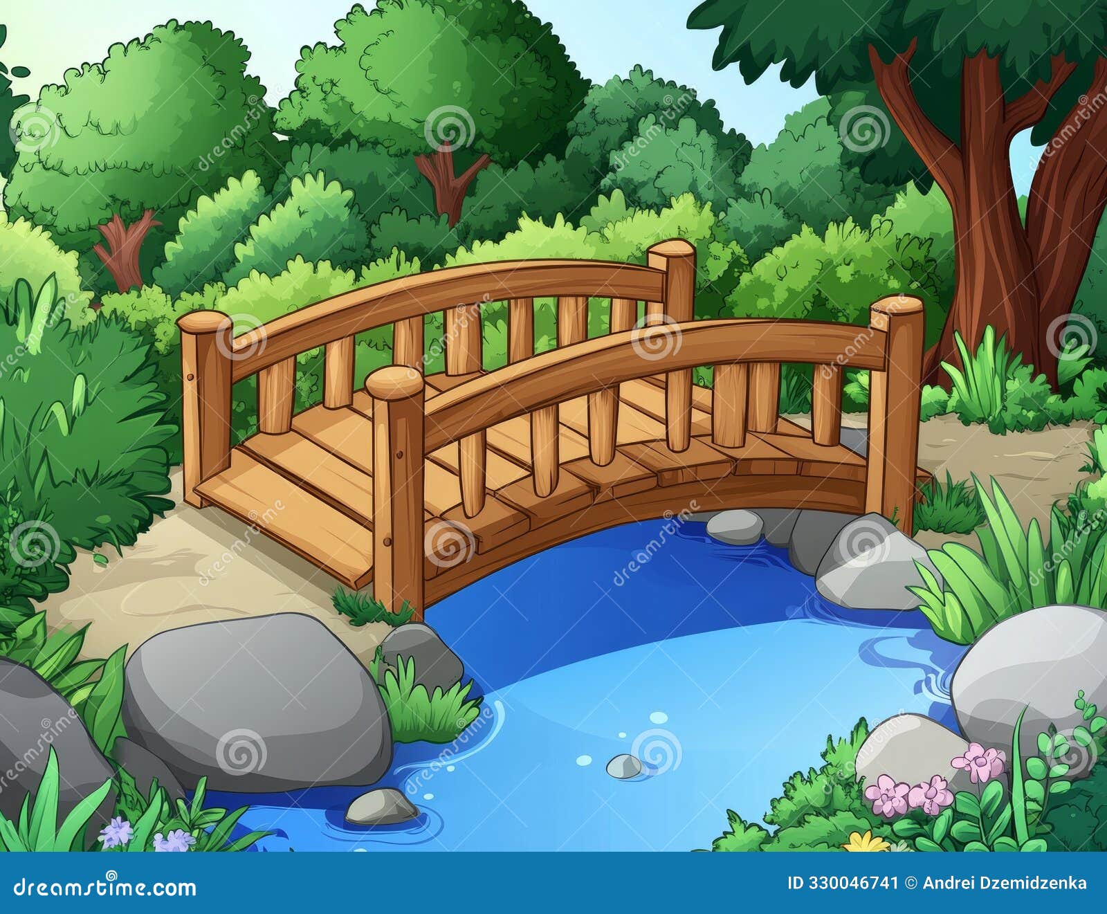 A Background Scene with a River Bridge and Trees is Illustrated Stock ...