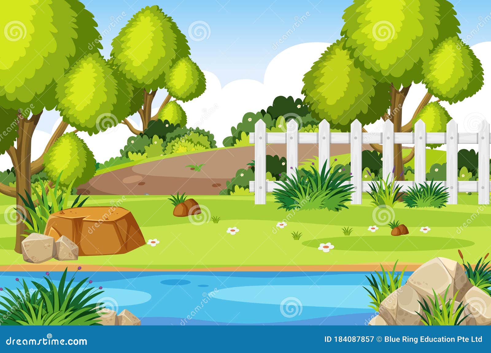 Background Scene with River in the Park Stock Vector - Illustration of ...
