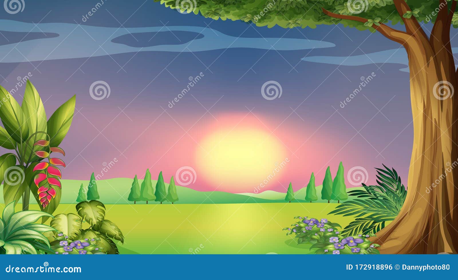 Sunset Park Background, Nature Park Or Forest Lawn Glade And Sunset Sky ...