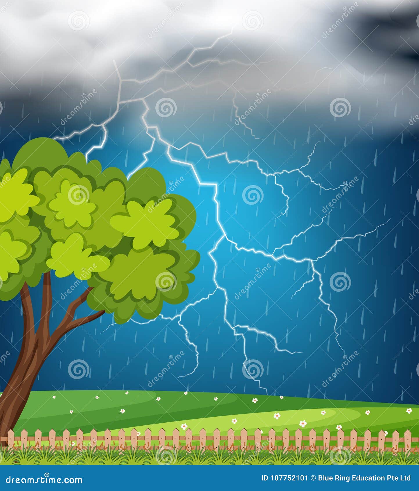Background Scene With Thunder And Rainstorm Cartoon Vector ...