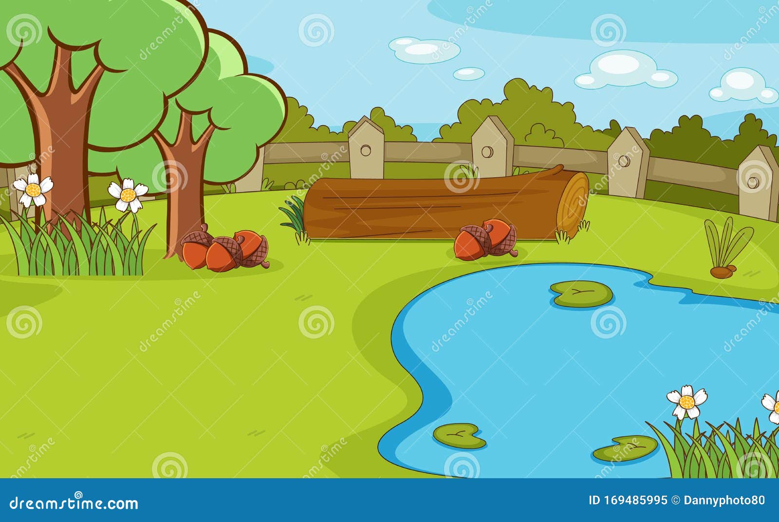 Background Scene with Trees and Pond Stock Vector - Illustration of ...