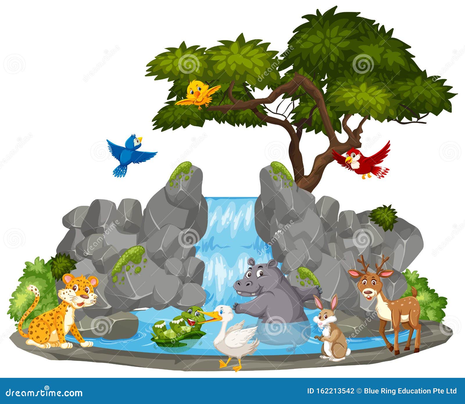 Background Scene of Wild Animals and Waterfall Stock Vector ...