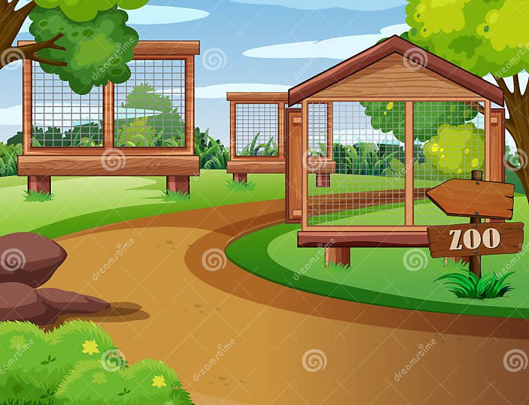 Background Scene of Zoo with Empty Cages Stock Vector - Illustration of ...