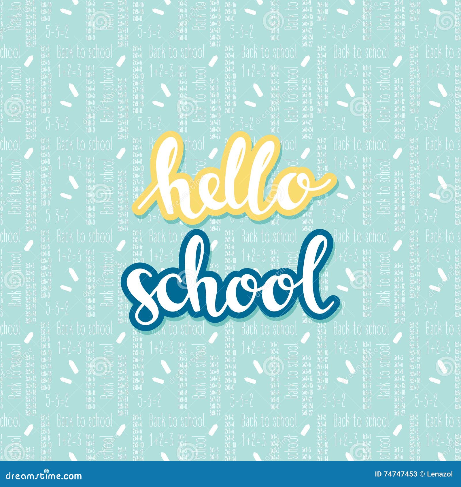 Background with School Seamless Pattern with Hand Drawn Words Hello ...